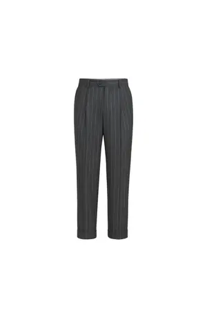 Brunello Cucinelli Super 150s Virgin Wool Wide Chalk Stripe Batavia Trousers - Grey