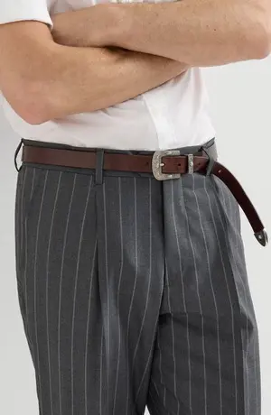 Brunello Cucinelli Super 150s Virgin Wool Wide Chalk Stripe Batavia Trousers - Grey