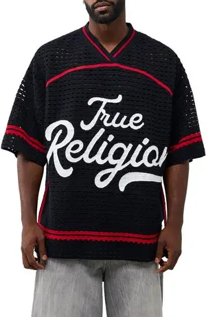 True Religion Crochet Football Jersey - Black