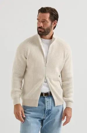 Brunello Cucinelli Brunello Cucinelli Cashmere Vanisé English Rib High-Neck Cardigan With Zipper Panama