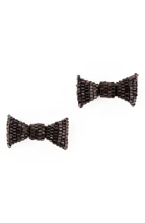 Deepa Gurnani Beaded Bow Stud Earrings - Black