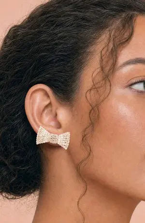 Deepa Gurnani Beaded Bow Stud Earrings