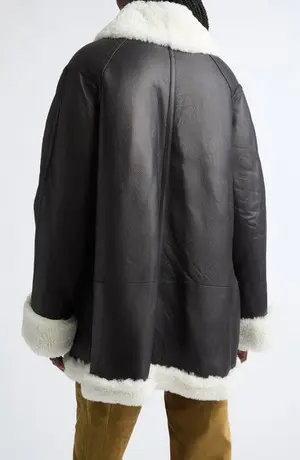 Altuzarra Blake Genuine Shearling Trim Leather Coat