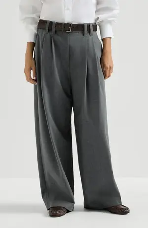 Brunello Cucinelli Tropical Luxury Wool Tailored Trousers With Monili - Dark Grey