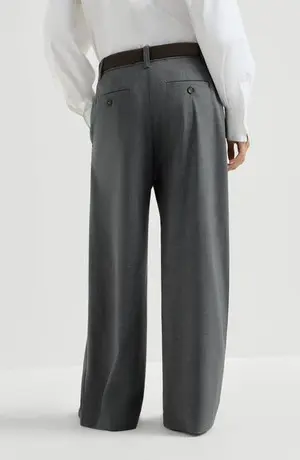 Brunello Cucinelli Tropical Luxury Wool Tailored Trousers With Monili - Dark Grey