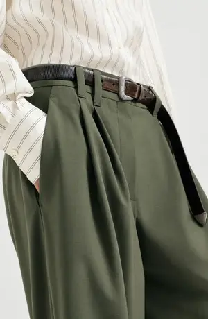 Brunello Cucinelli Tropical Luxury Wool Tailored Trousers With Monili