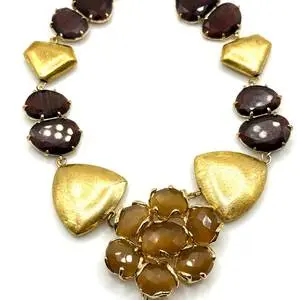 ACHALA HANDCRAFTED Brown / Gold Golden Bloom Statement Necklace - Brown/gold