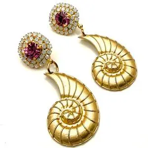 ACHALA HANDCRAFTED Golden Nautilus Drop Earrings - Gold