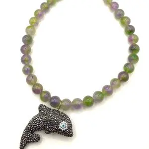 ACHALA HANDCRAFTED Neutrals Dolphin Gemstone Necklace - Green