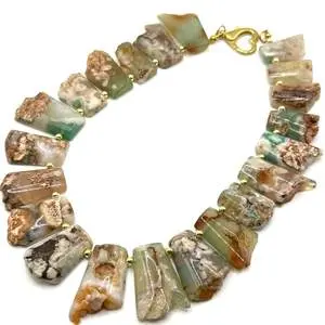 ACHALA HANDCRAFTED Neutrals Earthstone Statement Necklace - Beige/green/white