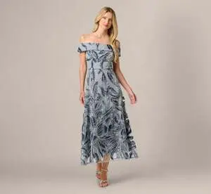 Adrianna Papell Off-shoulder Embroidered Leaf Gown