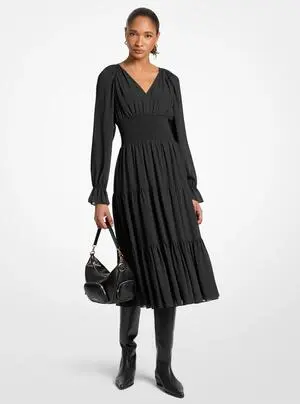 Michael Kors Smocked Georgette Midi Dress