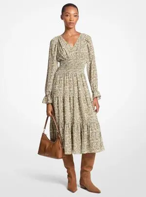 Michael Kors Floral Print Georgette Midi Dress - Green