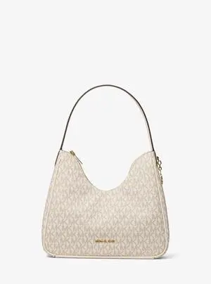 Michael Kors Nayla Small Signature Logo Hobo Shoulder Bag Natural