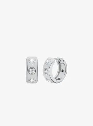 Michael Kors Pavé Logo Huggie Earrings In By - Silver