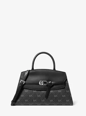 Michael Kors Greta Medium Signature Logo Satchel - Black