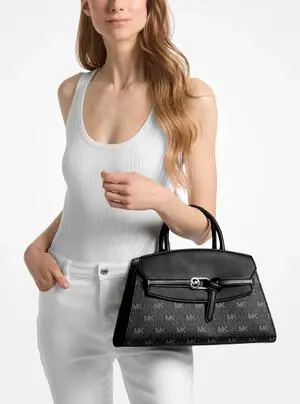 Michael Kors Greta Medium Signature Logo Satchel - Black