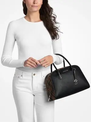Michael Kors Ashton Medium Smooth And Plaid Wool Blend Satchel
