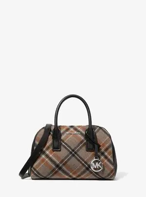 Michael Kors Ashton Small Plaid Print Wool Blend Messenger Bag - Black