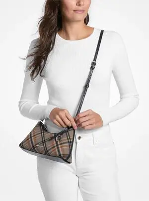 Michael Kors Sammy Small Plaid Print Wool Blend Convertible Crossbody Bag