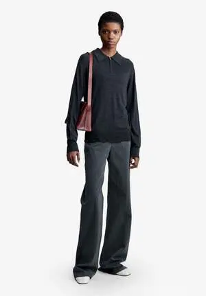 A.p.c. Marielle Polo Long-sleeved Gray Wool Polo Shirt - Charcoal Grey