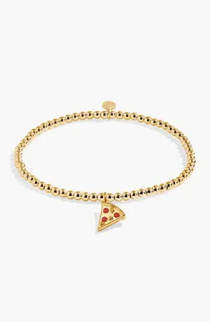 A LITTLES & CO A Little Vibes 'pizza Lovers' Club' Beaded Charm Bracelet In Gold-tone Plating