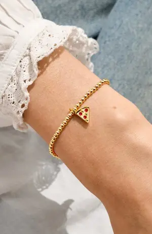 A LITTLES & CO A Little Vibes 'pizza Lovers' Club' Beaded Charm Bracelet In Gold-tone Plating