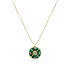 THE LOVERY FINE JEWELRY Cz Compass Necklace - Malachite
