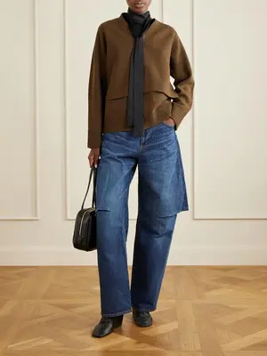 Sacai Wool Cardigan With Integrated Scarf - Brown