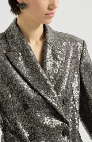 Brunello Cucinelli Dazzling Texture Embroidery Blazer In Virgin Wool Flannel