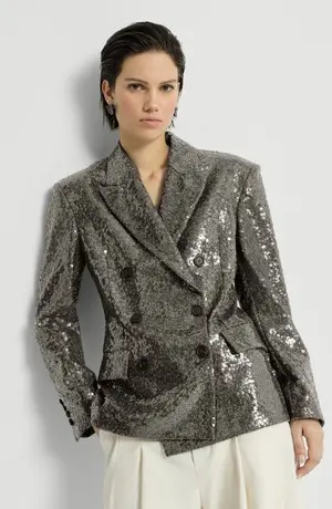 Brunello Cucinelli Dazzling Texture Embroidery Blazer In Virgin Wool Flannel