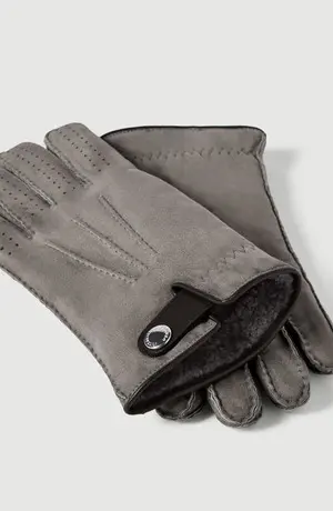 Brunello Cucinelli Suede Shearling Gloves - Medium Grey