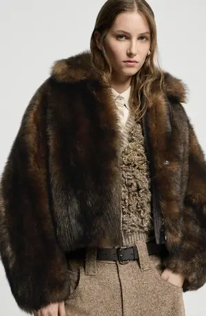 Brunello Cucinelli Soft Shearling Outerwear Jacket With Shiny Zipper Pull
