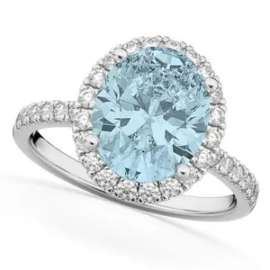 ALLUREZ Oval Cut Halo Aquamarine & Diamond Engagement Ring In 14k White Gold - 2.76ct/white Gold
