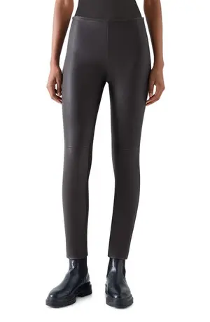 Akris Leather Front Jersey Back Leggings - Espresso