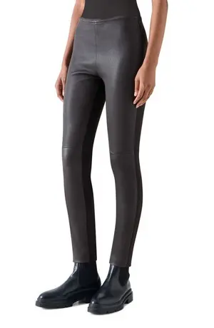 Akris Leather Front Jersey Back Leggings - Espresso