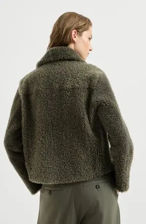 Brunello Cucinelli Fuzzy Shearling Pea Coat - Green