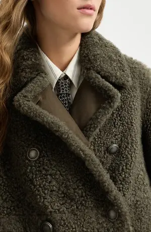 Brunello Cucinelli Fuzzy Shearling Pea Coat - Green