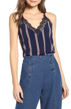 Vero Moda Lace Trim Stripe Knit Top