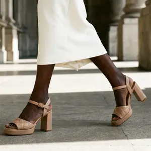 KNEETOES Tinsley Quilted Platform Block Heels - Beige