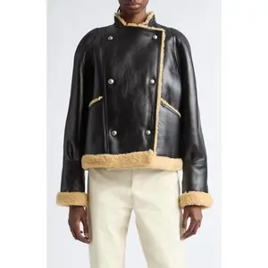 Altuzarra Genuine Shearling Trim Leather Coat