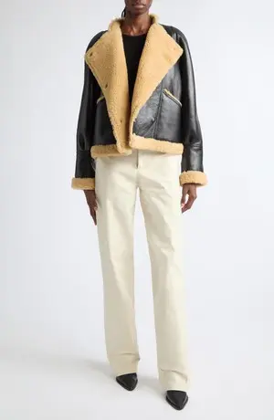 Altuzarra Genuine Shearling Trim Leather Coat