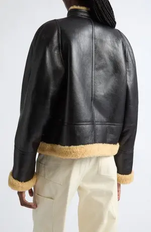 Altuzarra Genuine Shearling Trim Leather Coat