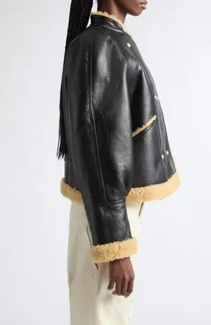 Altuzarra Genuine Shearling Trim Leather Coat