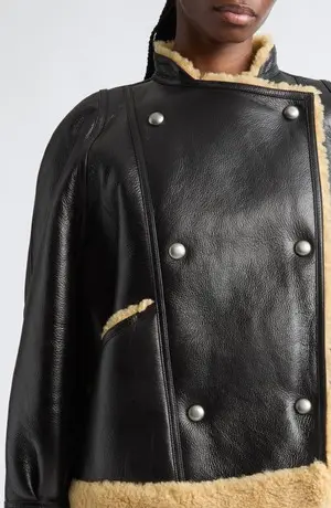 Altuzarra Genuine Shearling Trim Leather Coat