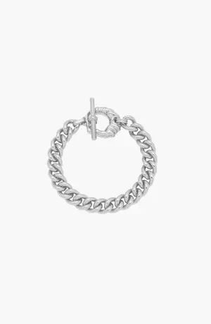 YOJ Plated Chunky Curb Chain Bracelet With T-bar Clasp - Silver