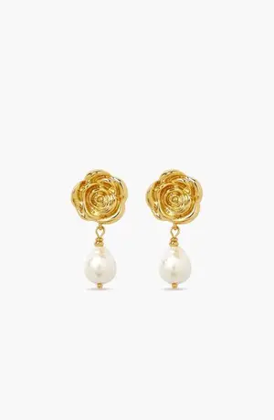 YOJ Rose Pearl Drop Earrings In & Pearls