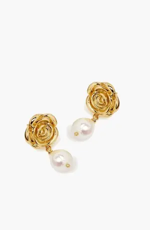 YOJ Rose Pearl Drop Earrings In & Pearls