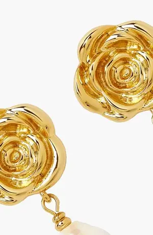 YOJ Rose Pearl Drop Earrings In & Pearls