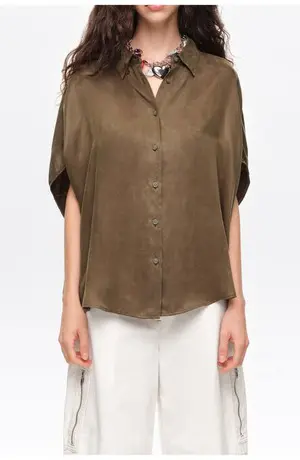 Bimba Y Lola Draped Cape Shirt - Khaki